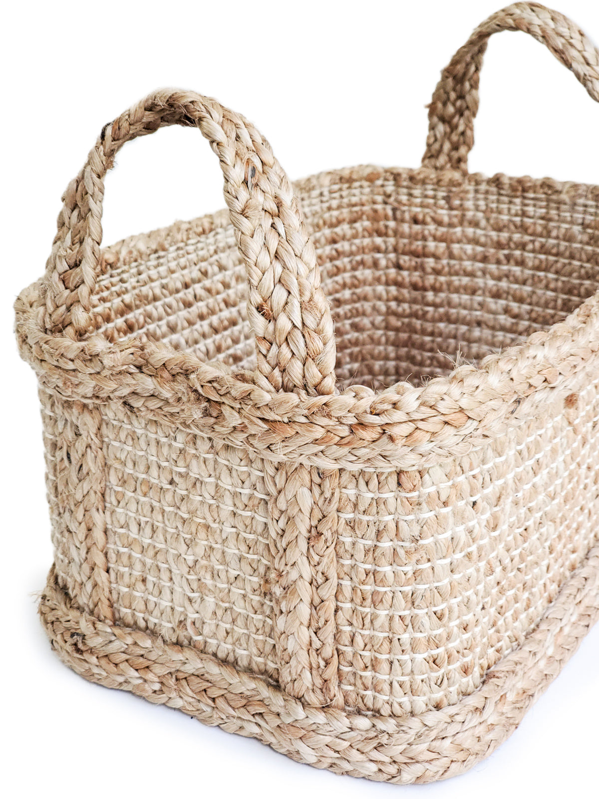Handwoven Rectangular Storage Basket with Handle in Natural - KORISSA®
