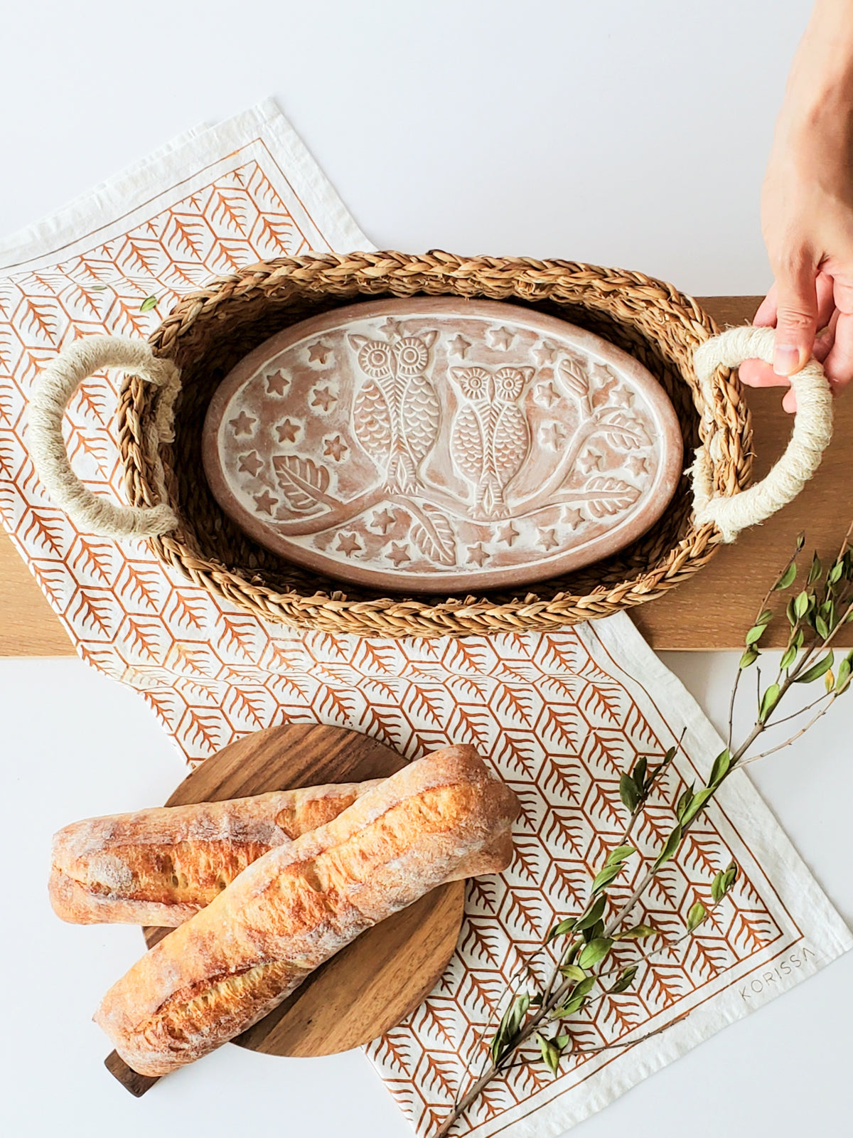Terracotta Bread Basket with Warming Stone - KORISSA®